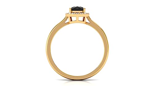 Certified Black Spinel Diamond Halo Engagement Ring, AAA Quality, Black Spinel 5X7mm Pear Shape Ring - Ready To Gift, 14K Yellow Gold, Size:US 7.50