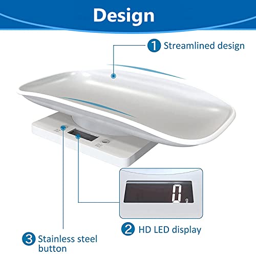 Small Animal Scale - LCD Electronic Scales with 3 Weighing Modes Multifunctional Digital Pet Scale for Ferret Hamster Hedgehog Lizard New Born Kitten Puppy (Max: 22lbs) (White)