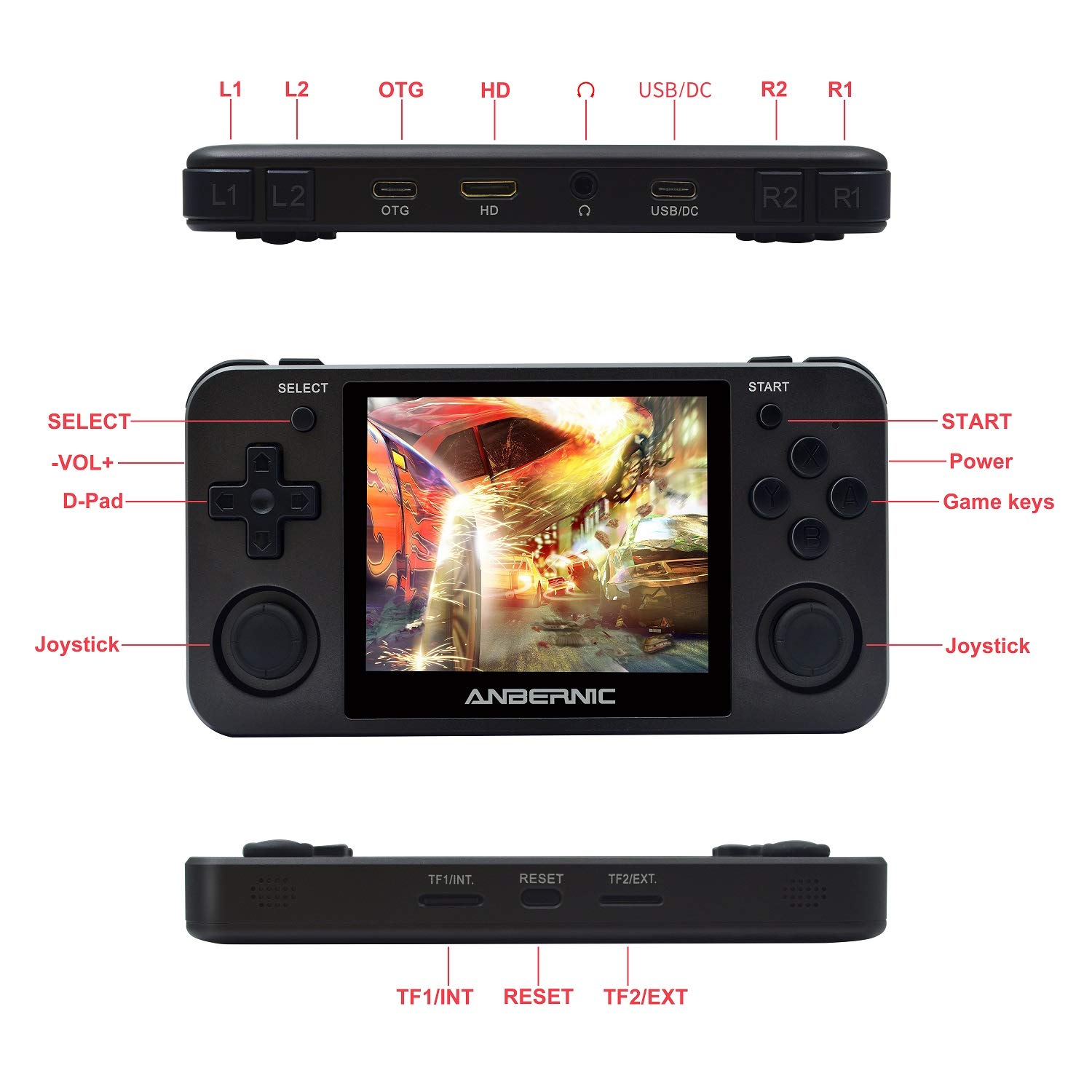 RG350M Handheld Game Console with Opening Linux Tony System HDMI Output 64Bit 3.5inch IPS Screen , Retro Game Console with 32G TF Card 2500 Classic Games Portable Video Game Console (Black)