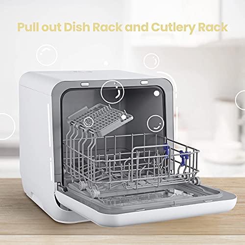 COMFEE' Countertop Dishwasher, Portable Dishwasher with 5L Built-in Water Tank, No Hookup Needed, 6 Programs, 360° Dual Spray, 192℉ Steam& Air-Dry Function, Mini Dishwasher for Apartments& RVs, White