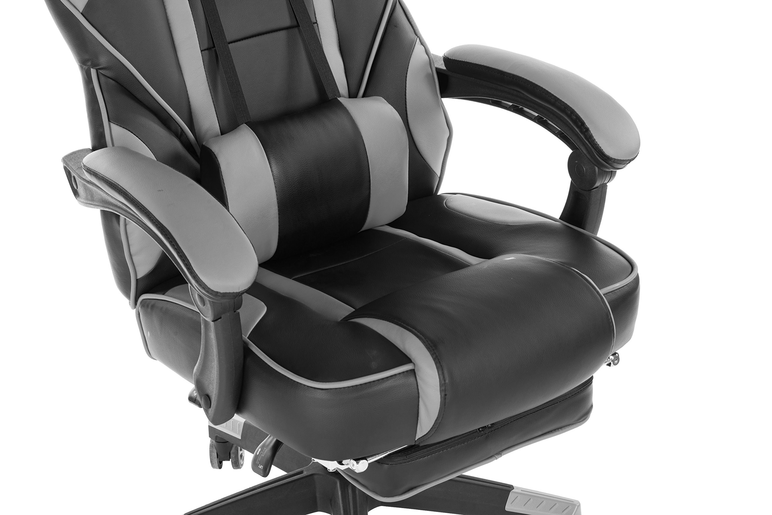KILLABEE Massage Gaming Chair High Back PU Leather PC Racing Computer Desk Office Swivel Recliner with Retractable Footrest and Adjustable Lumbar Support, Gray/Black