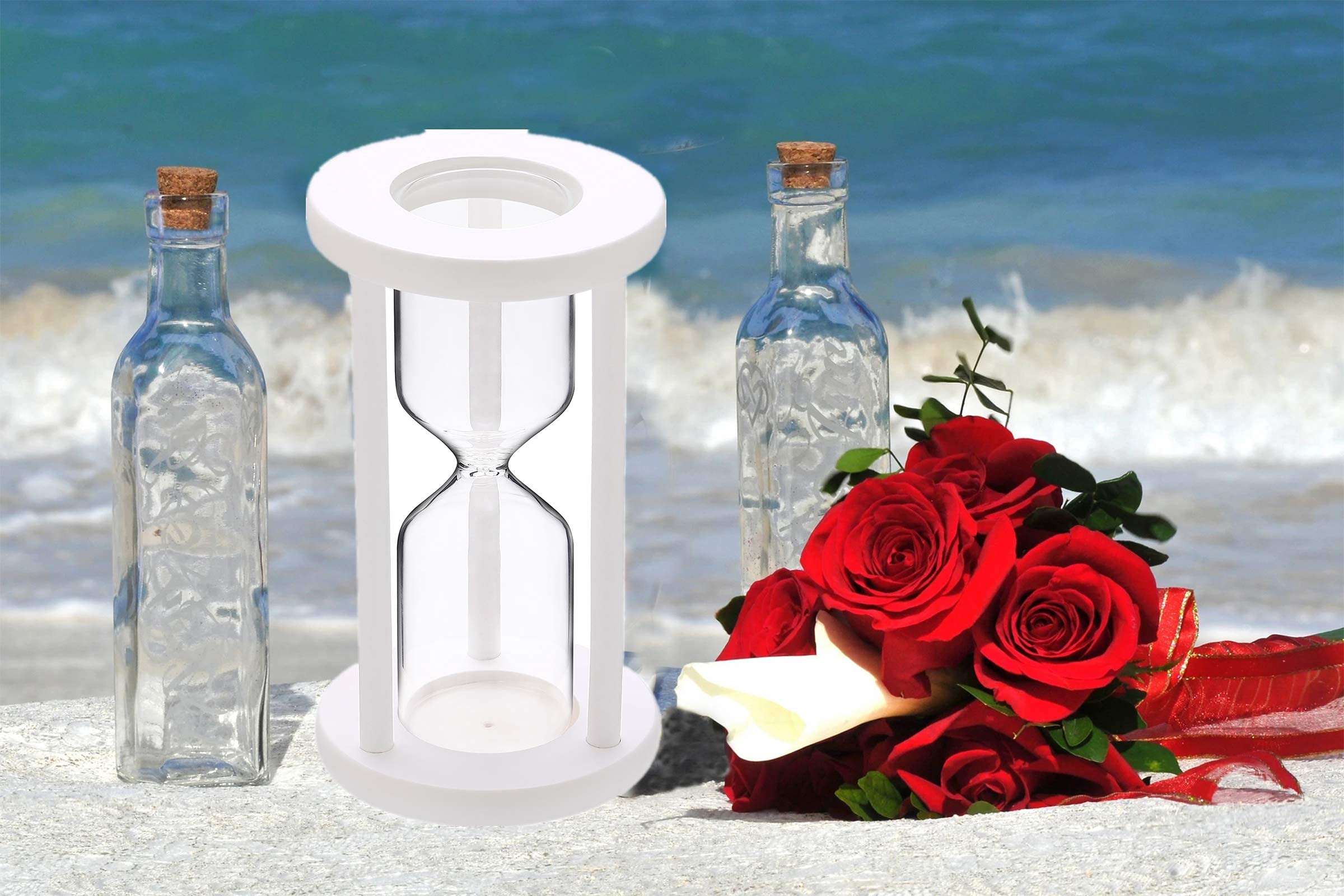Empty Hourglass Sand Timer Set:White Wood Frame Sand Watch, Sand Clock, Reloj De Arena, Large Hour Glass Sandglass DIY Fillable Unity Sand Ceremony Kit for Wedding Home, Desk, Office Decorative¡