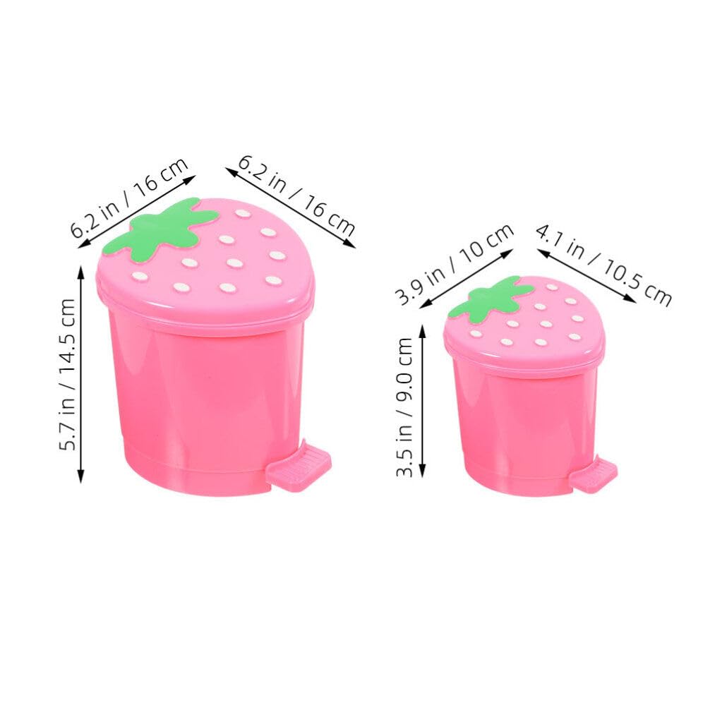 Luxshiny 2pcs Strawberry Trash Can Cute Mini Countertop Trash Can with Lid Kawaii Small Garbage Can Plastic Waste Bin Wastebasket for Car Office Bedroom Kitchen Decor