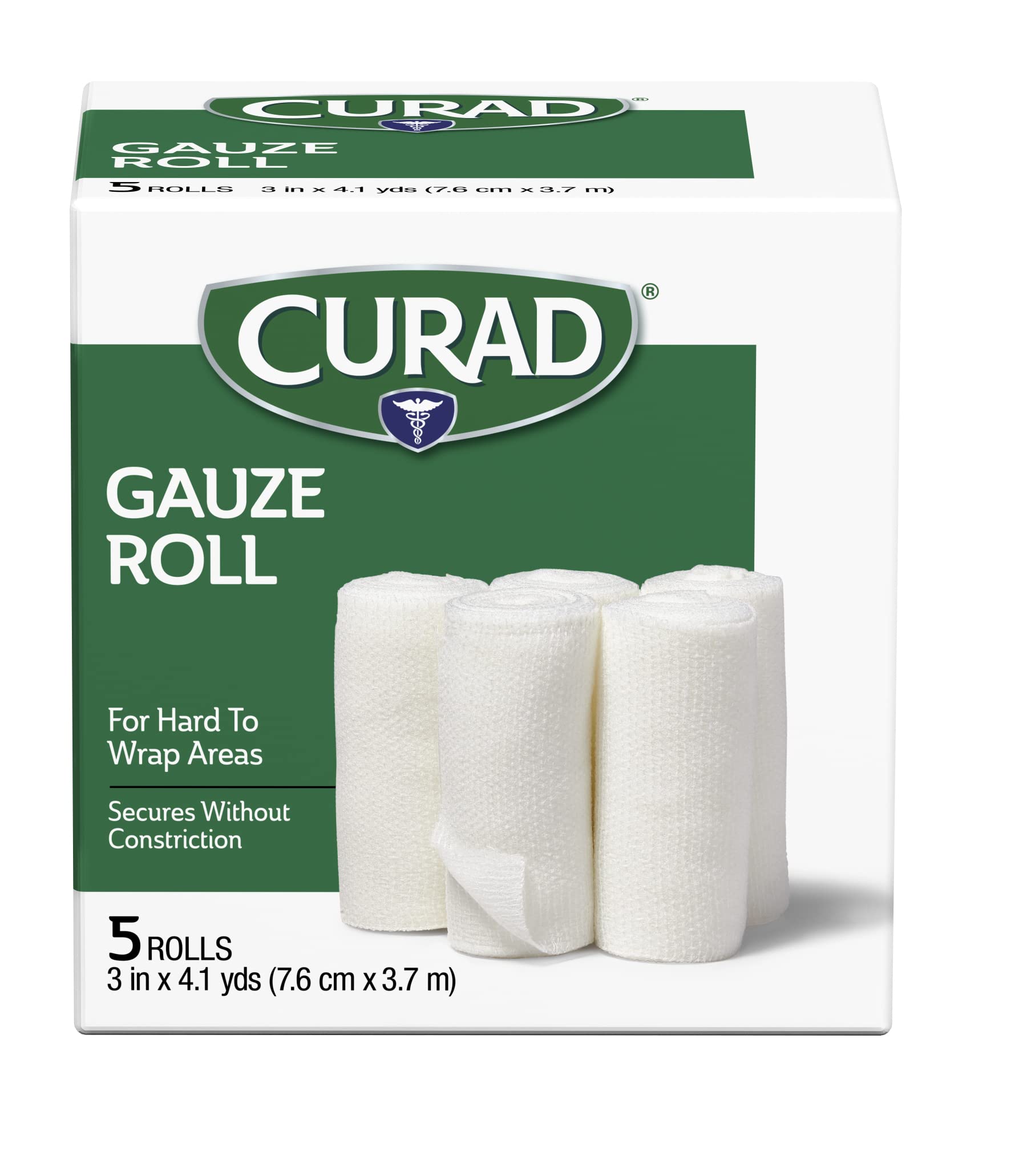 Curad Cotton Stretch Rolled Gauze, 3" x 4.1 yd, 5 Count (Pack of 3)