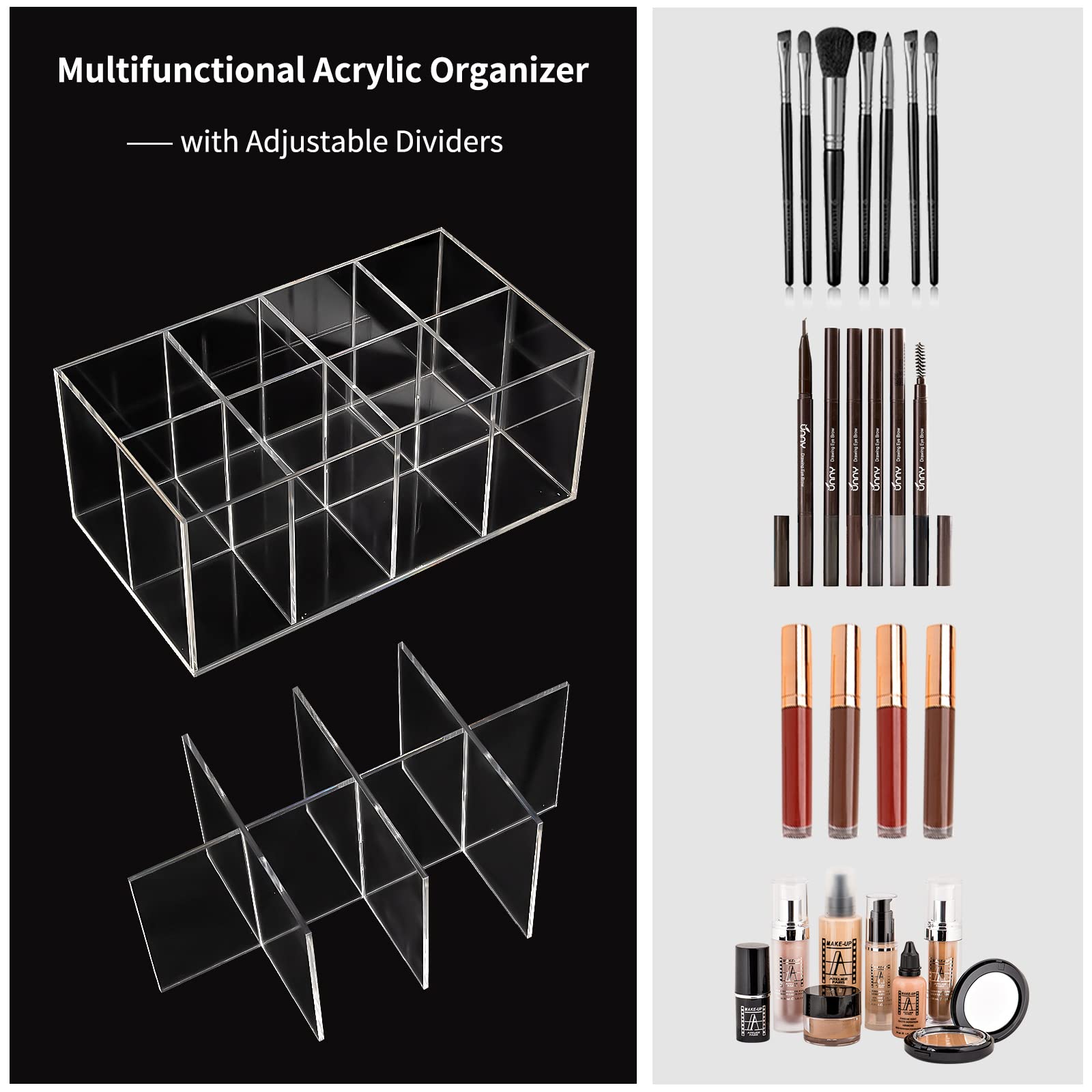 CUBETASTIC Makeup Brush Bag, Professional Makeup Brushes Organizer Case, Cosmetic Storage Bag with Removable Acrylic Holder, Makeup Artist Must Haves with Adjustable Strap and Dividers