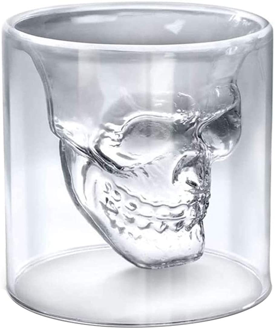 Double Layer Design Skull Whiskey Glass, 8.6oz / 255ML So Cool Cocktail Beer Cup, Personalized Crystal Drinking Cup for Wine Vodka, Home Halloween Party Bar Cup, As a Gift Placed In The Wine Cabinet