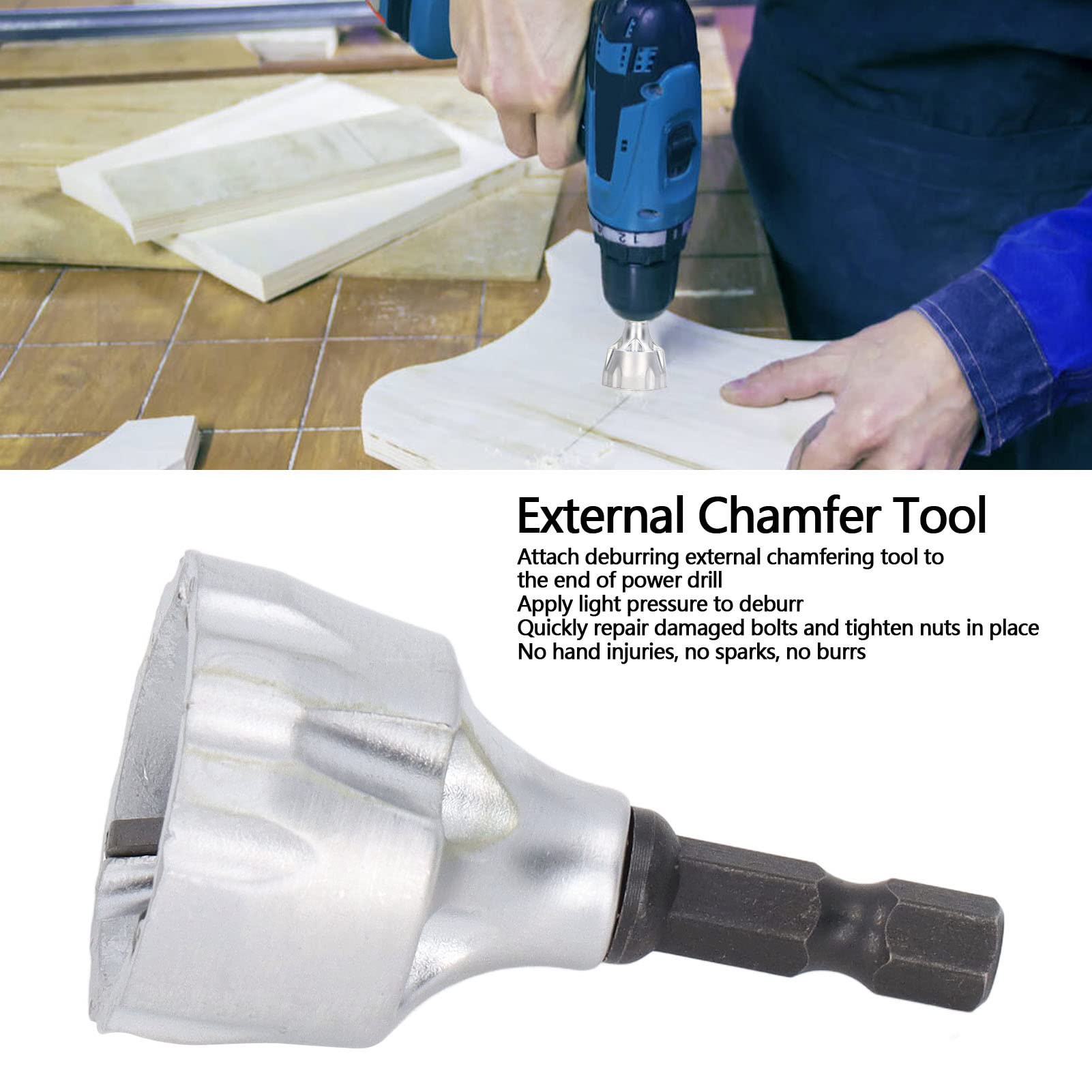 External Deburring Tool, External Chamfer Tool Carbide Hex Shank Chamfering Deburring Power Tool Accessories, for Metal Plastic Power Drill Wood