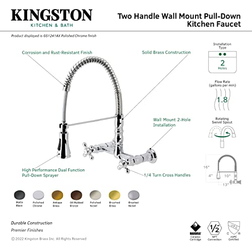 Kingston Brass GS1240AX Heritage Pull-Down Sprayer Kitchen Faucet, Matte Black