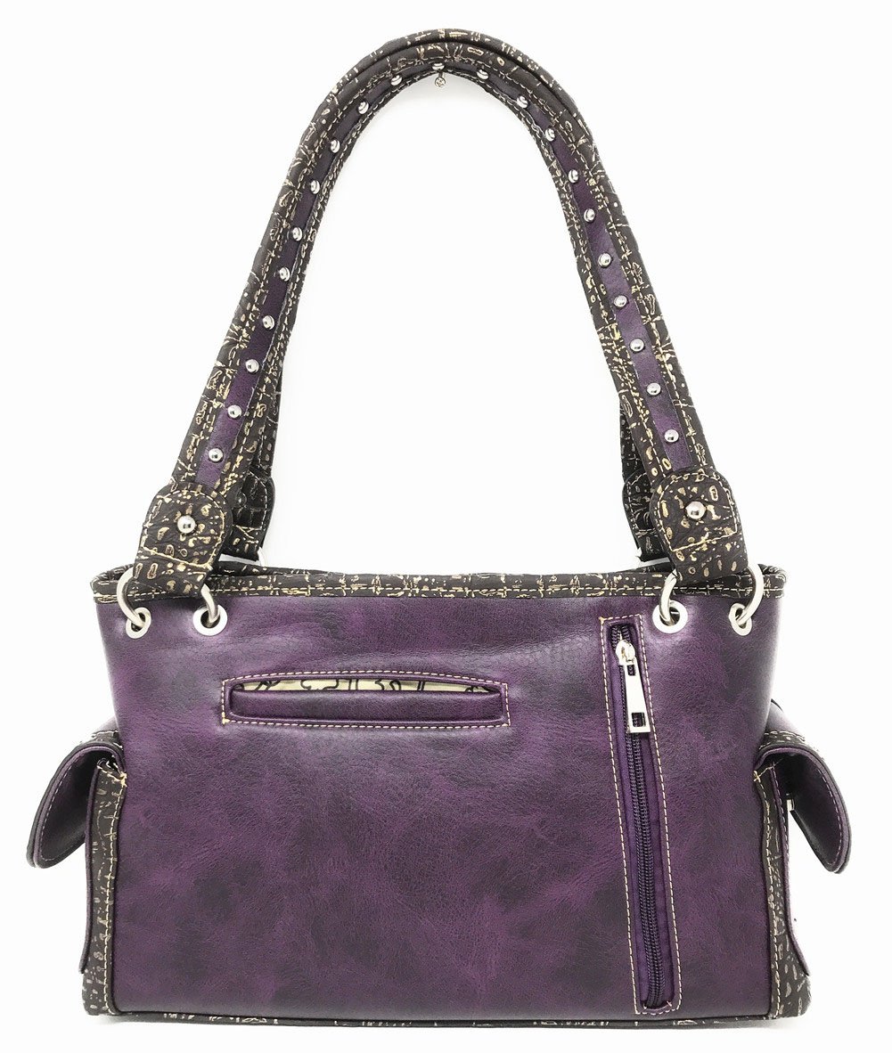 Western Women's Artistic Flora Embroidery Skull Handbag in 3 Colors G939SUK-D (Purple)