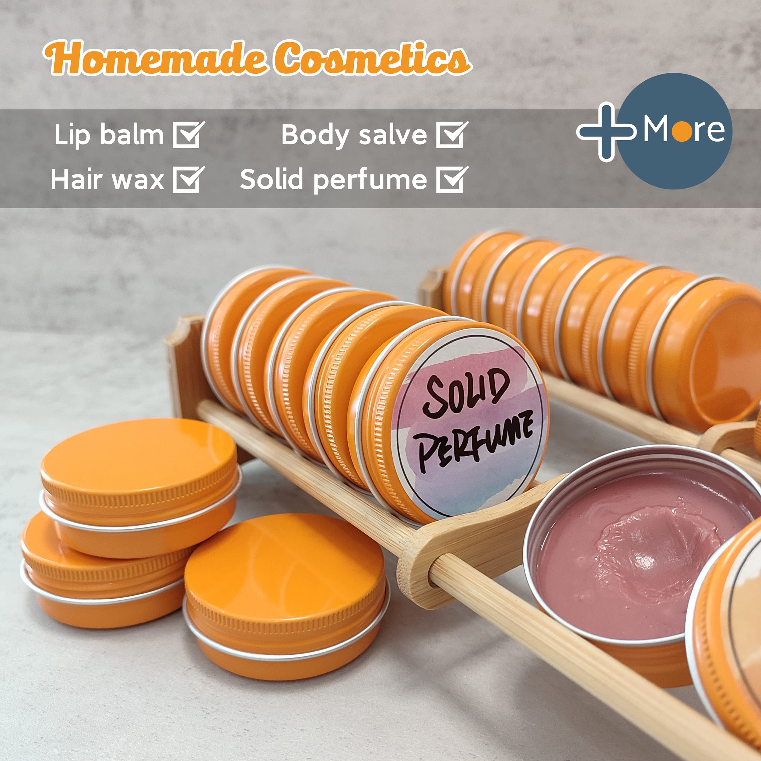 Cubic Ape (1 oz, 27-Pack, w/Labels) Screw Lid Aluminum Jars for Cosmetics - (Small) Refillable Empty Metal Containers for Balm, Salve, Cream (Gloss Orange)