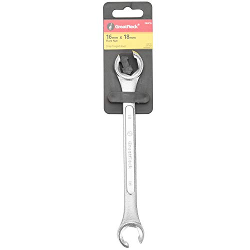 GreatNeck FNW16 16 x 18 Millimeter Flare Nut Wrench, For Brake Line Wrench Set, For Flare Nut Wrench Set, Chrome Plated Drop Forged Steel