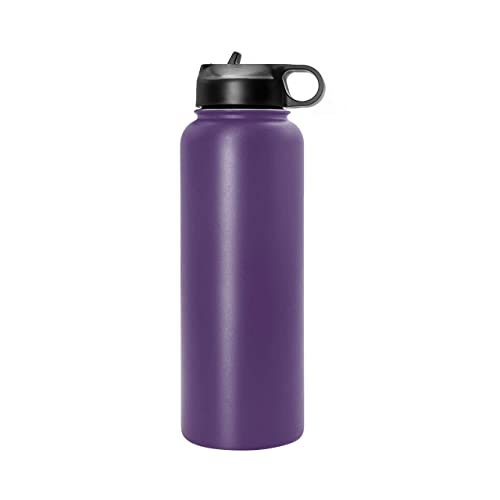 HKM Brothers Insulated Stainless Steel Water Bottle β Straw-Spout-Handle Lids, Vacuum Wide Mouth GalonWater Bottles β Ring-Collapsible β Straw Lids