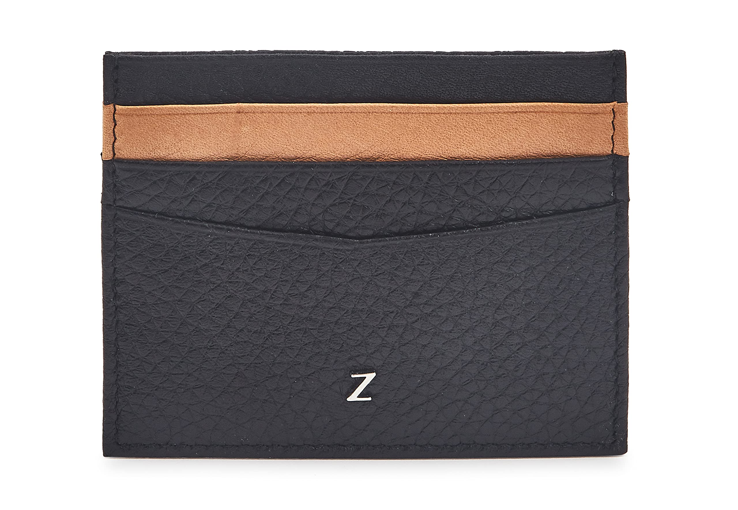 Zinda Genuine Leathers Card Holder Slim Wallet Unisex RFID Protection (Black/Tan)