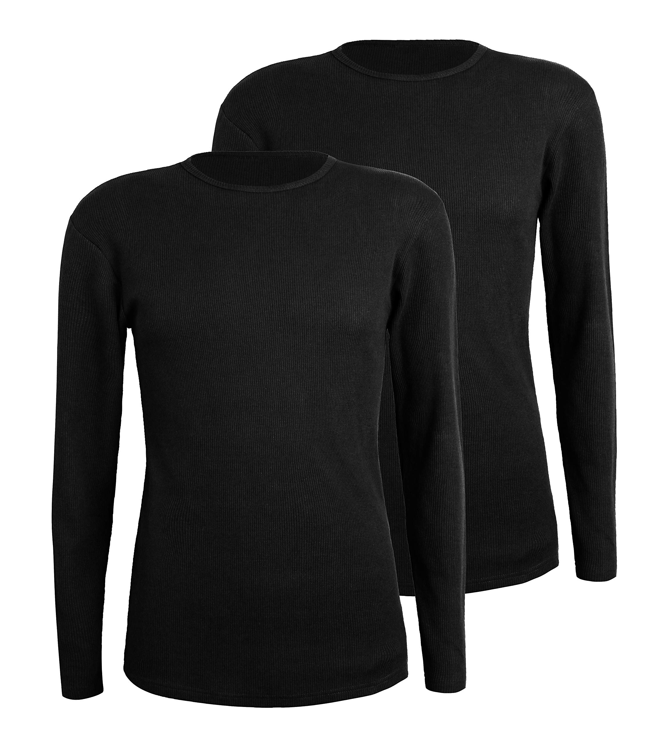 Comfneat Men's 2-Pack Thermal Long Sleeve Undershirt Waffle Knit Soft Comfy Crew Neck Underwear Top (Light Grey Melange + Navy 2-Pack, XL)