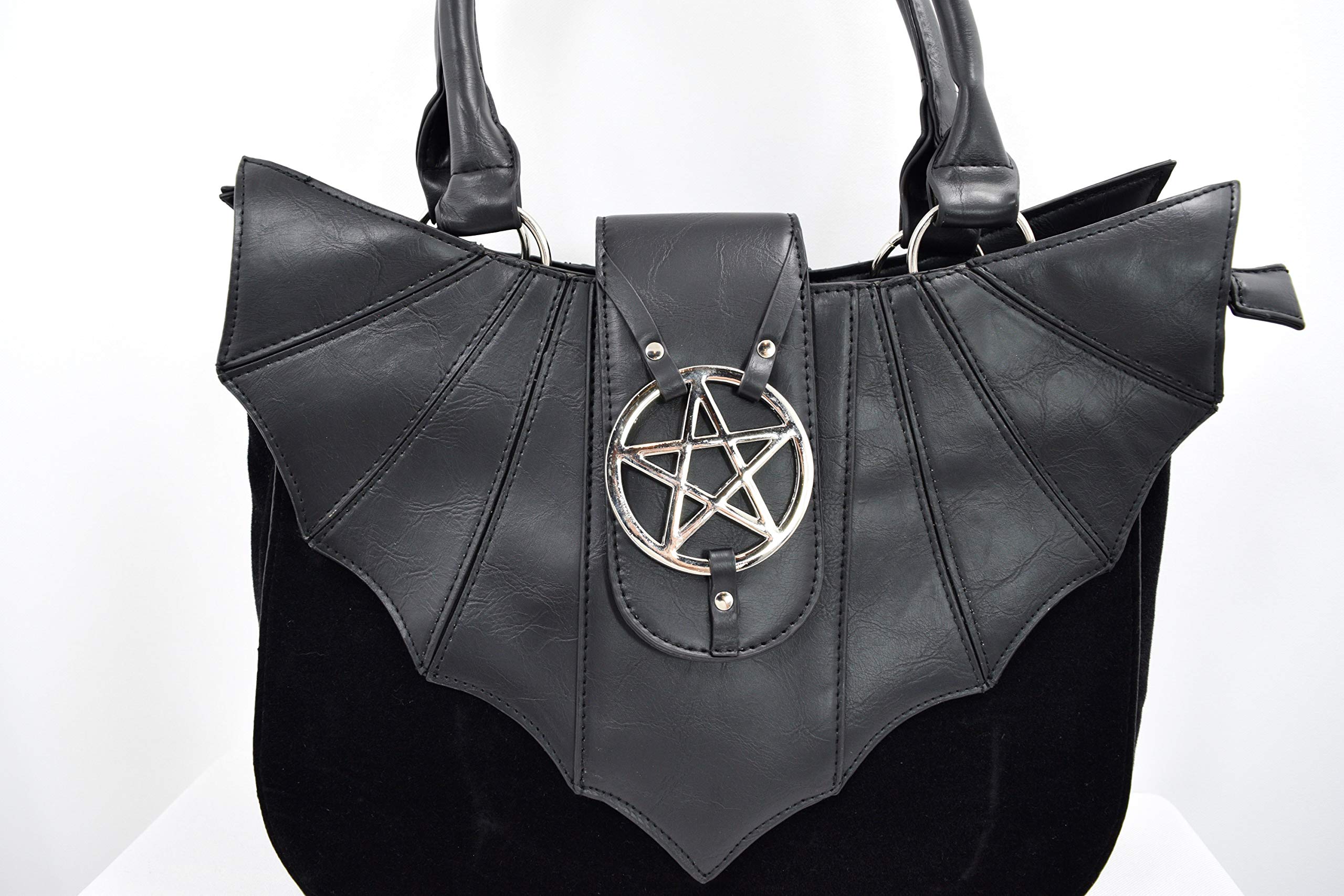 Restyle Night Creature Bat wings & Pentagram Black Velvet Gothic Handbag