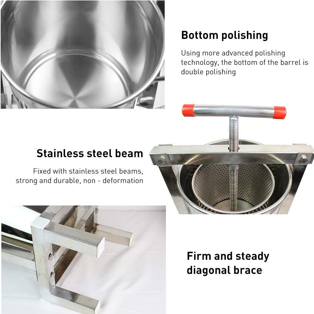 DIY Large Fruit Honey Presser Beeswax Extractor Beekeeping Machine and Cider, Wine, Grape, Apple Press extractor for Wine and Juice Making with 20L Keg and 10L Stainless Steel Strainer