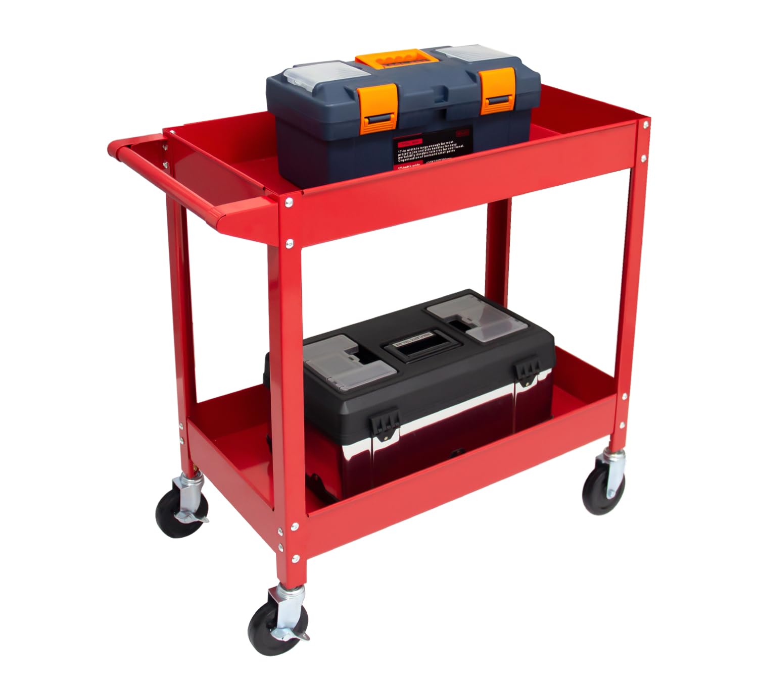 Generic 2 Tier Utility Service Cart 300 lbs, Steel Rolling Tool Cart on Wheels,Load Capacity for Mechanic Garage Warehouse Workshop & Repair Shop,Red