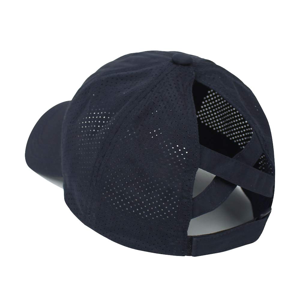 Bonvince Womens Criss Cross Ponytail Hat Quick Drying Baseball Cap Sun Hats UV Protection Sport Hat Black/Dark Blue