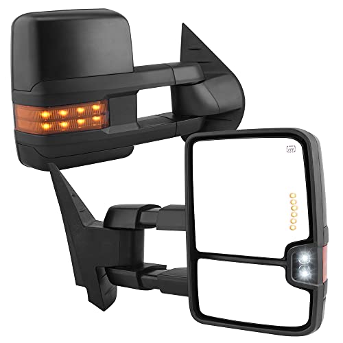 YITAMOTOR Towing Mirrors Compatible with 2007-2014 Chevy Silverado 1500, 07-13 GMC Yukon 2500 Sierra 1500 Extendable Power Heated with Amber Signal Light Side Mirrors Pair