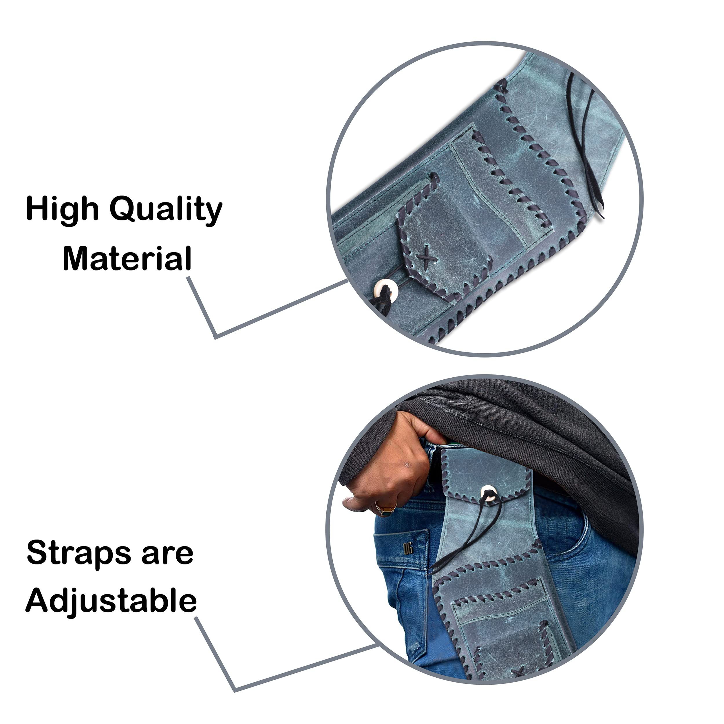 ClubCorp Genuine Cow Hide Leather Handmade Side/Hip Quiver Leather Arrow Holder for Youth Adjustable Quivers for Bow Hunting & Archery Sports (Right Side, Warango-2, Black/Blue)