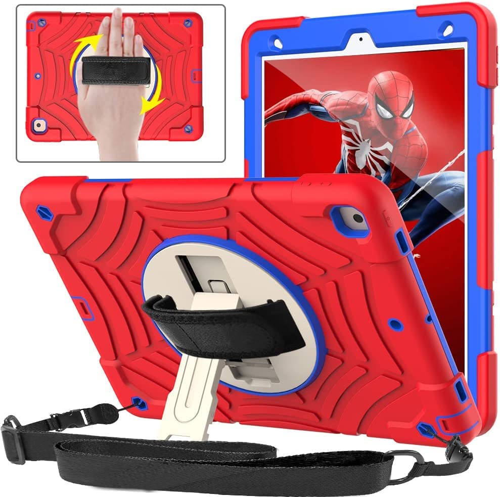 eTopxizu iPad 9th/8th/7th Generation Case,iPad 10.2 Case for Kids, Shockproof [360 Rotating Stand] [Hand Strap] [Screen Protector] Case for New iPad 9th Gen, iPad 10.2 Inch 2021/2020/2019, Red&Blue