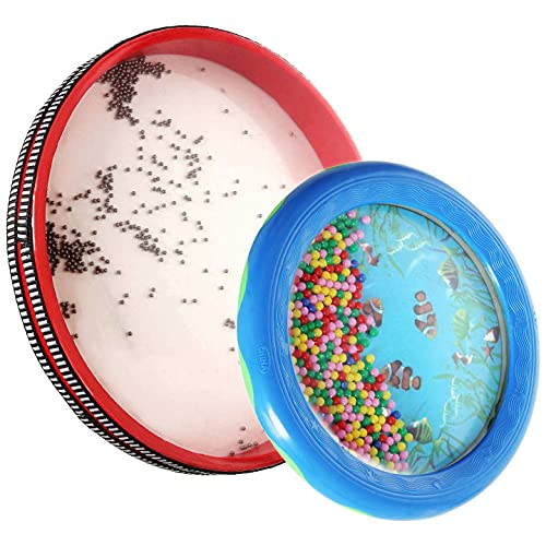 ZIQI 2 PCS 10" and 7" Ocean Drums, Wave Bead Ocean Drum Musical Instrument Percussion (Red & Blue) For Ocean Sound Effect, Sea Sound Drum for Family game, Gift ideas, Relax, Soothing emotion