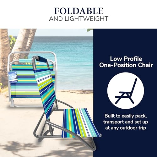 CARIBBEAN JOE Folding Beach, 1 Position Lightweight and Portable Foldable Outdoor Camping Chair, Blue Lime Stripe