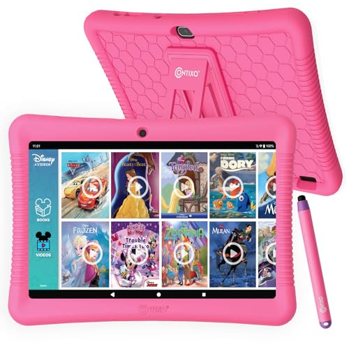 Contixo Kids Tablet K102-10-inch HD, Ages 3-7 Toddler Tablet, Parental Control, Android 10, 64GB, WiFi, Learning Tablet for Children with Disney E-Book Pre-Installed, Kid-Proof Case, Pink