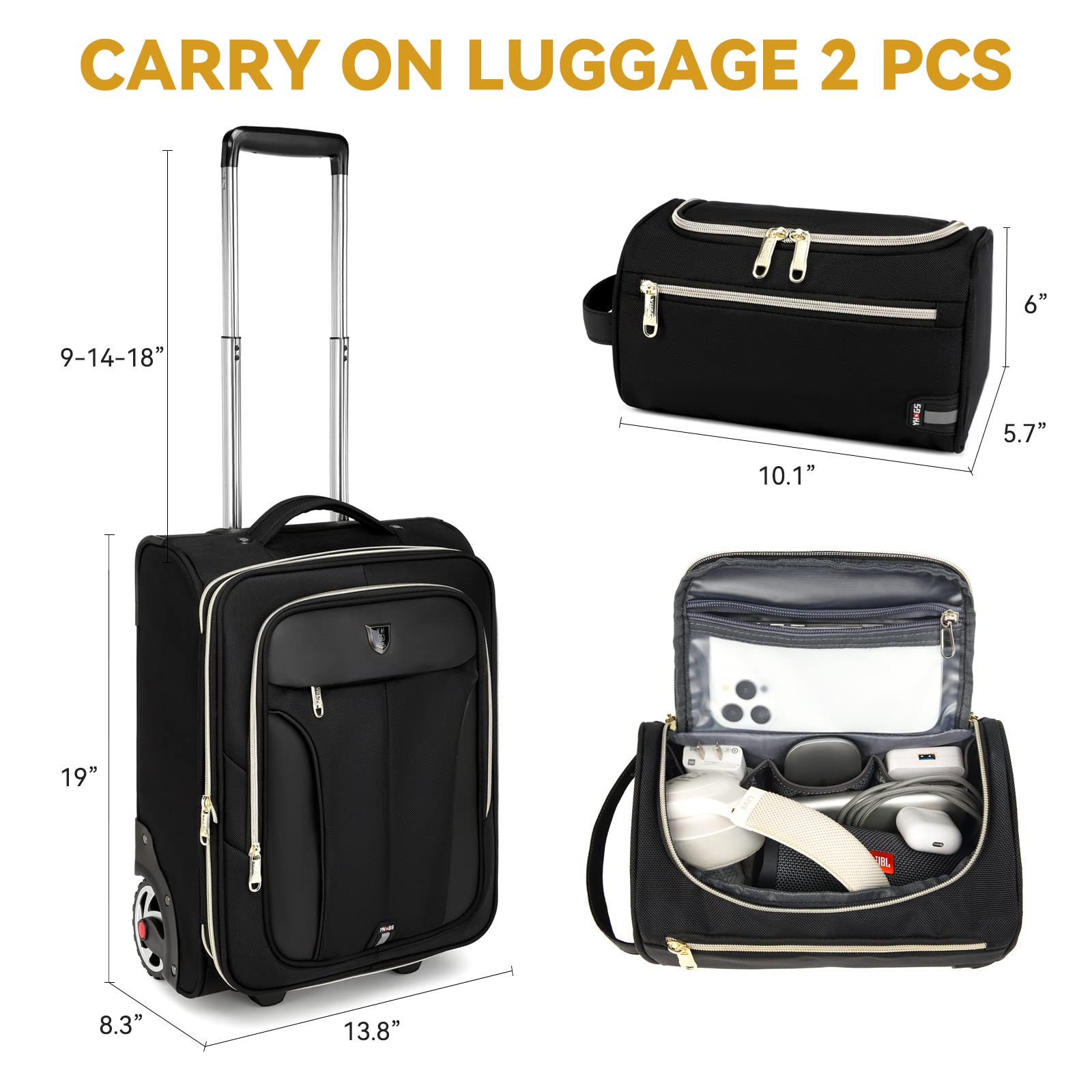 Carry On Luggage 20-Inch Suitcases with Wheels Luggage Sets 2Piece Suitcase Set Expandable with TSA Lock Airline Approved Rolling Lightweight Suitcases for Women Men, Black