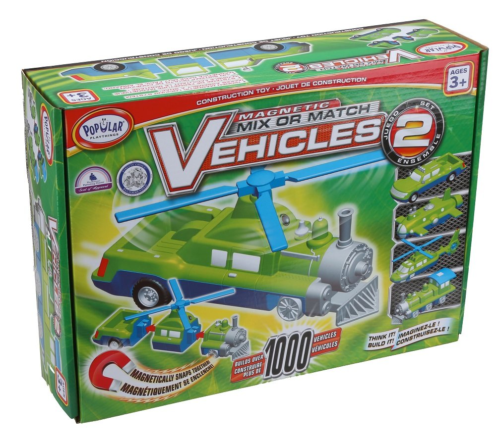 POPULAR PLAYTHINGS Magnetic Mix or Match Vehicles 2 Toy Play Set, 12 Pieces