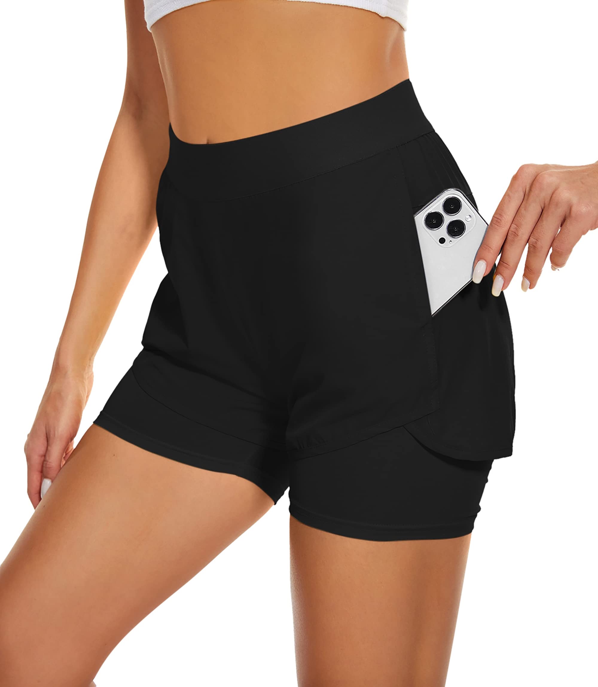 Custer's Night Womens High Waisted Running Shorts Quick Dry Athletic Workout Shorts with Pockets Black M