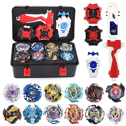 PWTAO Bey Battling Top Burst Launcher Grip Toy Blade Set Game Storage Box 12 Top Burst Gyros 3 Launchers Great Birthday Gift for Boys Children Kids