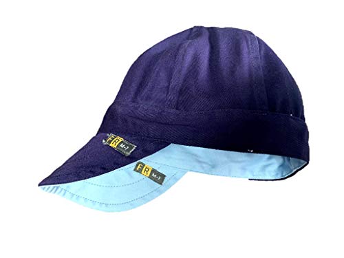 Flame Resistant FR Reversible Welding Cap - 100% Cotton - 7oz (Large - 7 1/4, Light Blue/Navy Blue)