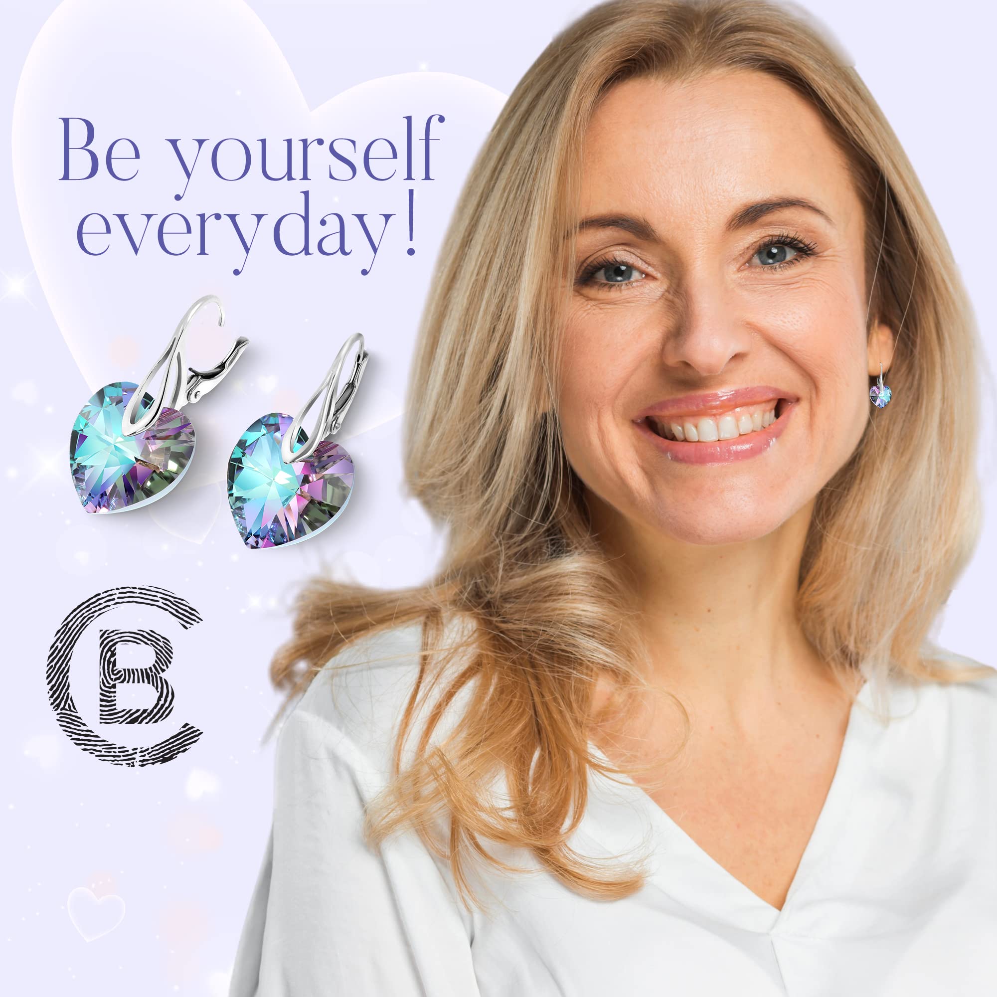 Chic Bijoux Heart Shaped Earrings for Women - Made with 925 Sterling Silver and Austrian Crystals - Birthday Ideas for Mom, Hypoallergenic Jewelry, Purple