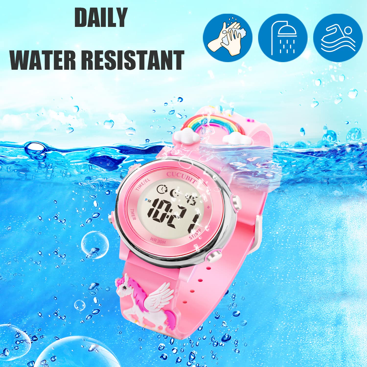CUCUBIT Daily Water Resistant Potty Training Watch Reminder- Long Battery Life Toilet Training Timer Watch Tool for Baby Toddlers Kids Pink