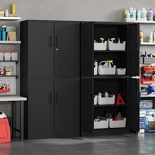 Yizosh Metal Storage Locking Cabinet with 4 Doors and 2 Adjustable Shelves,71" Lockable Garage Tall Steel Cabinet,for Home Office,Living Room,Pantry,Gym,Commercial Storage (Black)