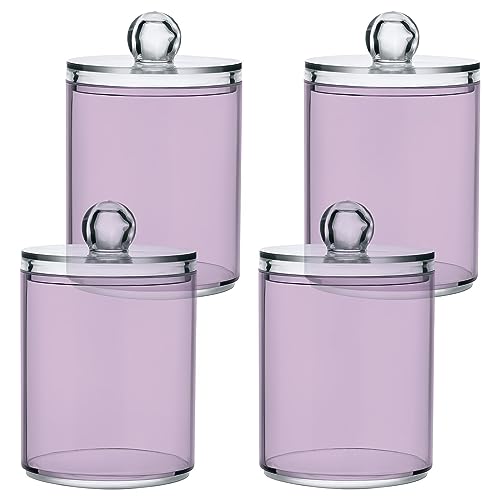 Gredecor 2 Pack Qtip Holder Organizer Dispenser Clear Thistle Purple Bathroom Storage Canister Cotton Ball Holder Bathroom Containers for Cotton Swabs/Pads/Floss