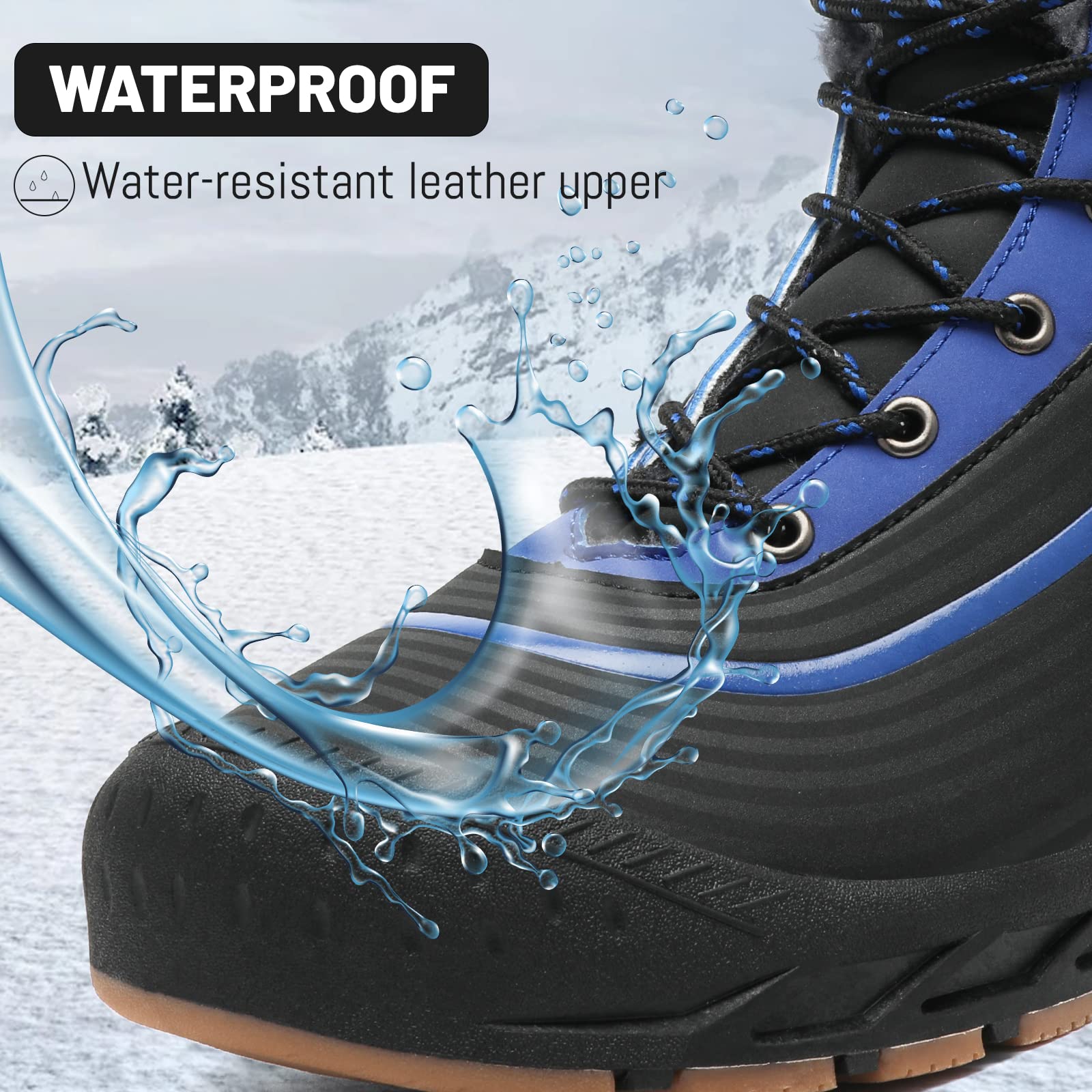 Dahocri Men’s Snow Boots, Insulated Waterproof Winter Shoes Warm Fur Lined Anti-Slip Ankle Boot for Hiking, Backpacking and Construction - Blue 43