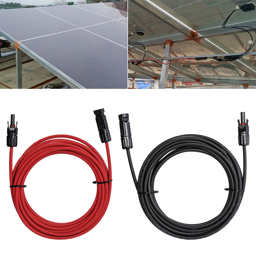 Carkio Solar Adaptor Cable,1 Pair Waterproof 12 Gauge 12AWG(4mm²) Wire 20 Feet Solar Panel Extension Cable Wire with Female and Male Connectors Compatible with Solar Panel System-Red&Black