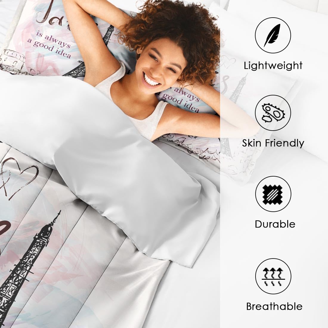 Nesphy Pink Paris Comforter Set for Boy Girl Children Teens Twin, Modern French Style Romantic Theme Bedding Sets Water Washed Microfiber Bedding with 1 Comforter 1 Pillowcase All Season