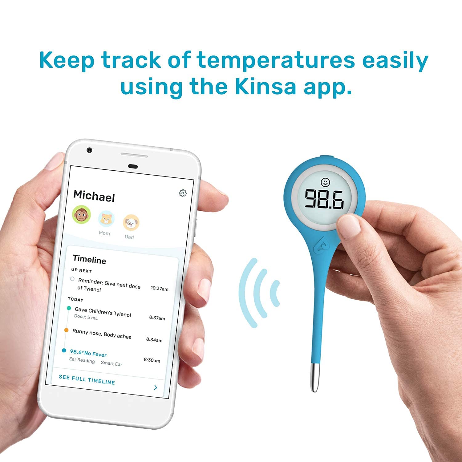 Kinsa Classics Bundle - Smart Ear & QuickCare Digital Smart Thermometers - Take Oral, Rectal, Armpit or Ear Fever Readings