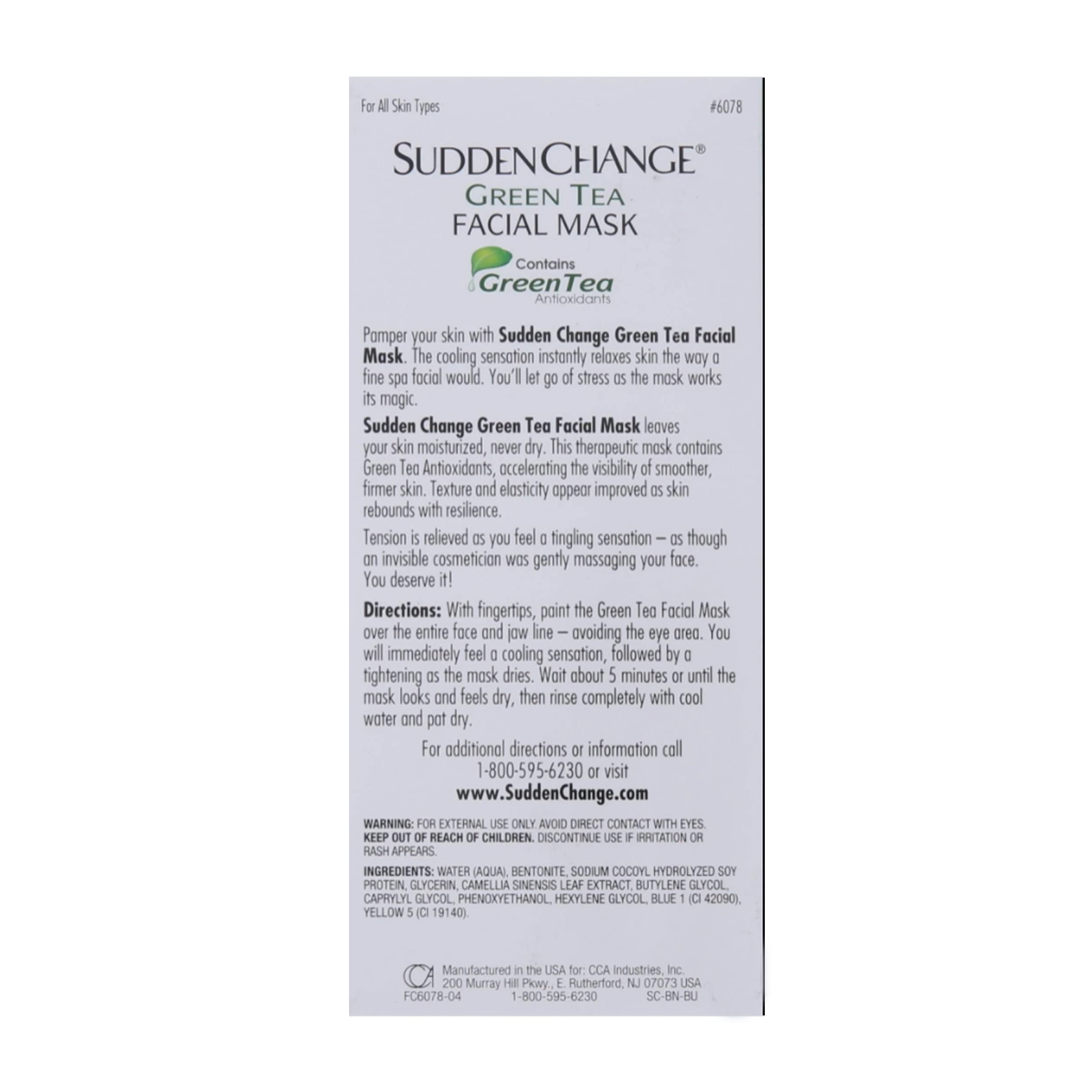 Sudden Change Green Tea Facial Mask β Diminish Wrinkles, Puffiness & More - Improve Texture, Purify Pores & Remove Excess Oil β Made with Antioxidants - Cooling Sensation for Relaxation (3.4 oz)