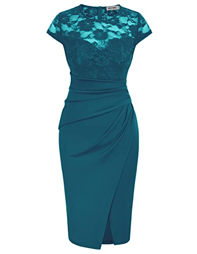 GRACE KARIN Womens Wrap Pencil Dress Wear to Work Business Office Crew Neck Dress Blue L
