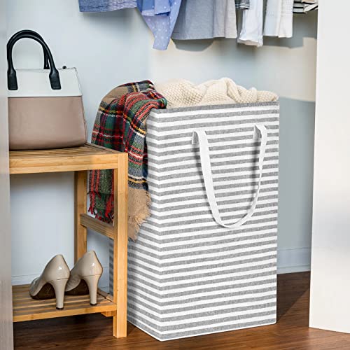 MecTo 72L Collapsible Laundry Hamper Freestanding Laundry Basket with Easy Carry Long Handles, Foldable Clothes Hamper Storage Basket for Bathroom Bedroom Dorm, Grey