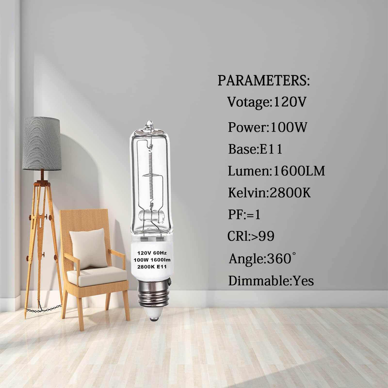 CMYBEN 4 Pack T4 JDE11 100W Dimmable Mini Candelabra Base Light Bulb, JDE11 120V 100W 1600lm 2800K for Chandeliers, Pendants, Table Lamps, Cabinet Lighting