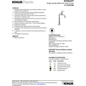 Kohler 72763-9M-2BZ Artifacts Gentleman's Single-Handle Bathroom Sink Faucet, Oil-Rubbed Bronze