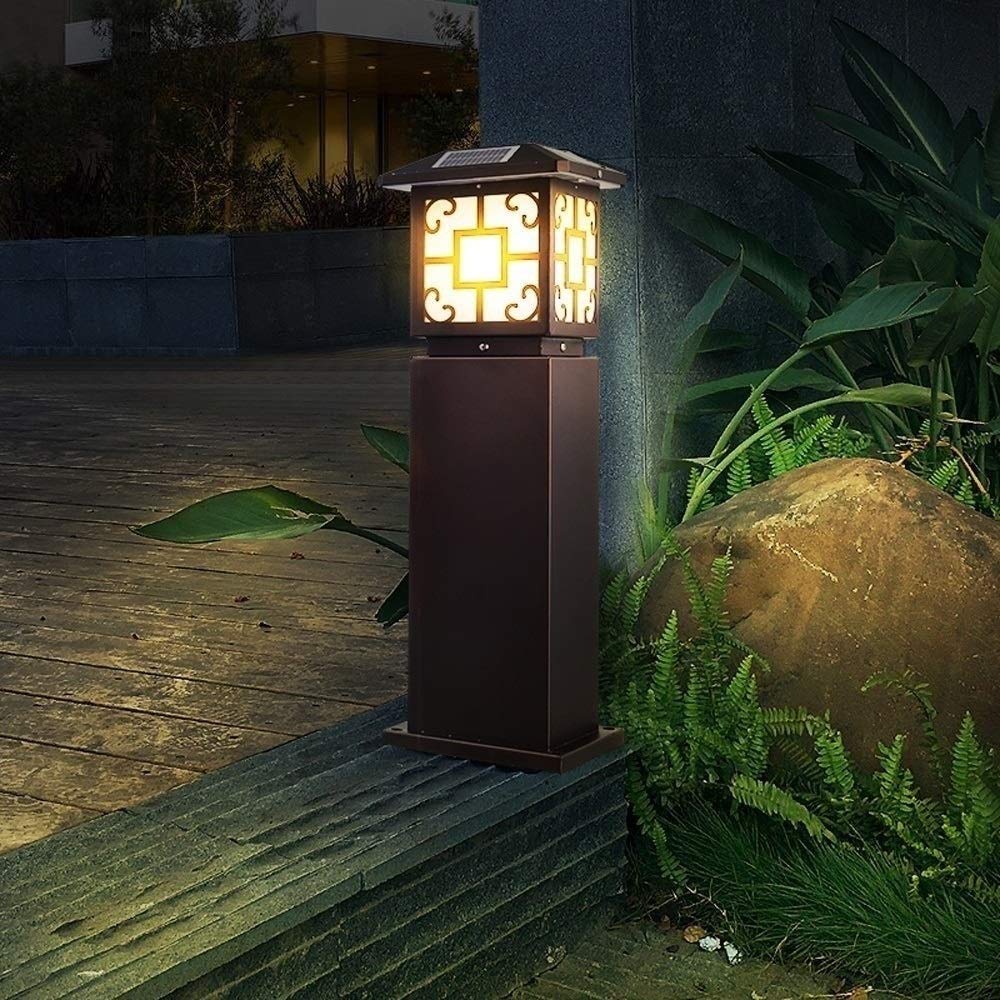 ZMY Vintage Acrylic Lampshade Pillar Lighting Retro Anti-Rust LED Outdoor Column Lamp Waterproof Garden Post Light Lawn Landscape Door Home Park Pathway Illumination