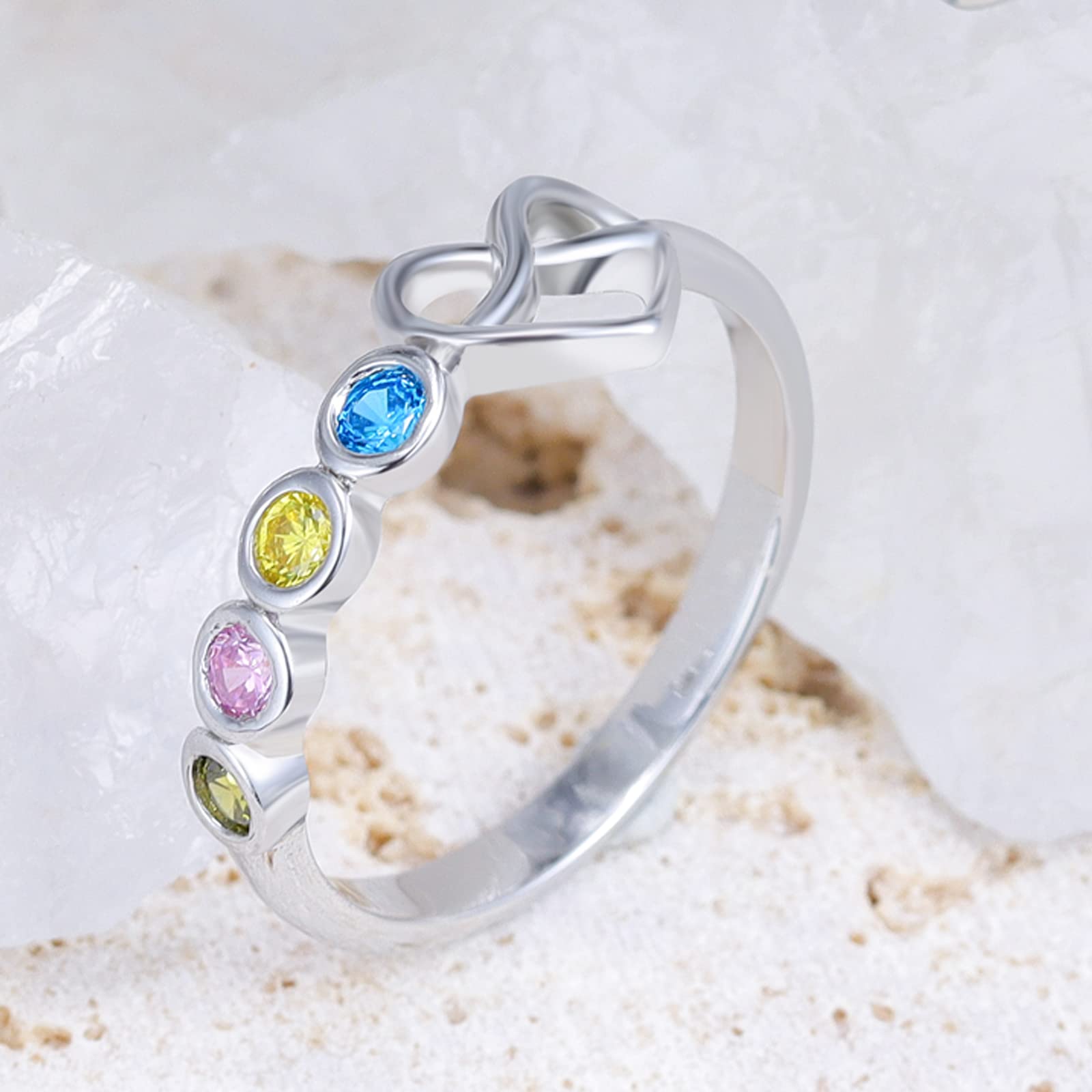 Dainty Heart Knot Ring Personalized,Cute Love Knot Ring Custom Birthstone and Name for Wedding,Promise,Anniversary