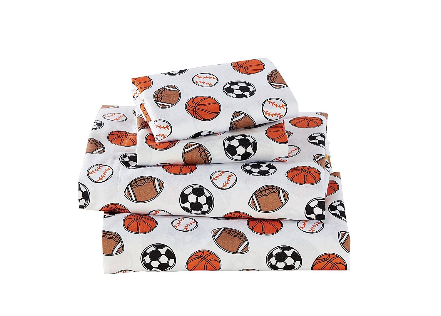 Linen Plus Sheet Set for Teens Kids Sports Soccer Basketball Football Baseball White Orange Brown Black Flat Sheet and Fitted Sheet and Pillow Case Twin Size New