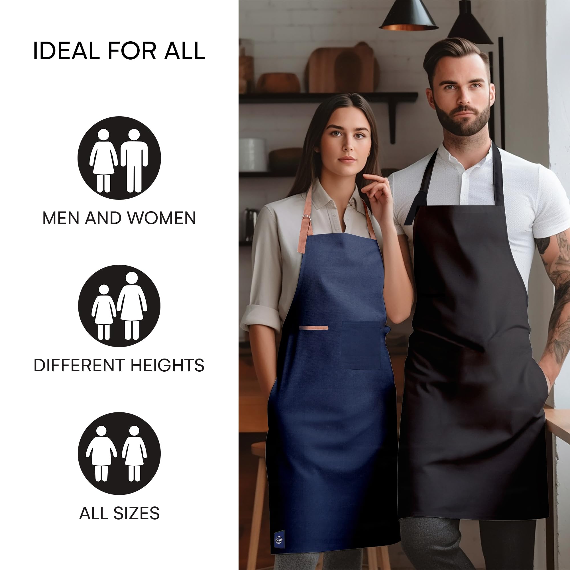 Encasa Homes Adjustable Kitchen Cotton Apron With Pockets & Towel Holder Of Size 27 x 33 inch (Scotch Blue + Tan Straps) for Men & Women Chefs For Cooking & Baking in Home, Restaurants & Barbeque